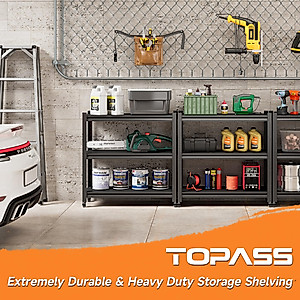 Topass Storage Shelves, Bakers Rack with Wheels, 3-Tier Metal Shelving Unit with Wheels for Kitchen Garage Office, Kitchen Stand with Adjustable Rack (18" D x 34" W x 32" H)