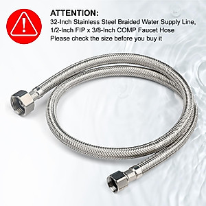 Midanya Faucet Supply Lines,32" Stainless Steel Braided Water Supply Line, 1/2" FIP x 3/8" COMP Faucet Hose, Faucet Hose Connector x 2 Pcs (1 Pair)