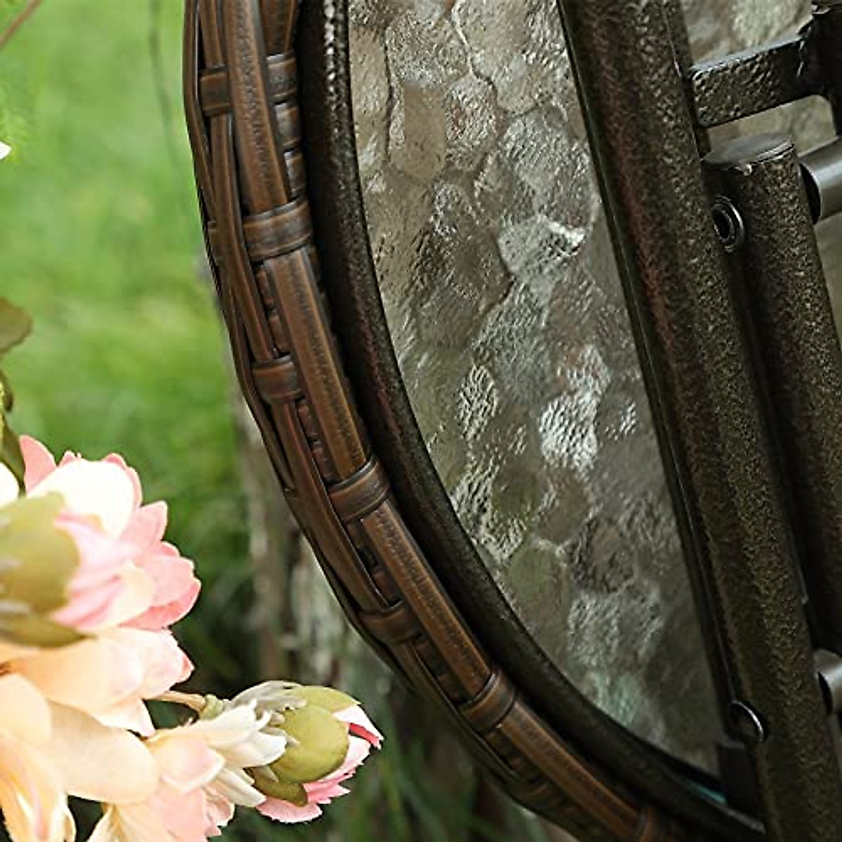 PHI VILLA Outdoor Side Tables-Foldable Patio Rattan Table with Tempered Glass Table Top and High-Strength Thickened Iron Pipe Bracket for Patio Outdoor Sofa and Chair in Garden,1 Pack