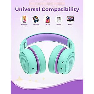 gorsun Premium Bluetooth Kids Headphones with Microphone, Wireless Headphones for Kids for School, 85/94dB Volume Limited, Adjustable Kids Bluetooth Headphones for Boys, Girls, Teens (Green)
