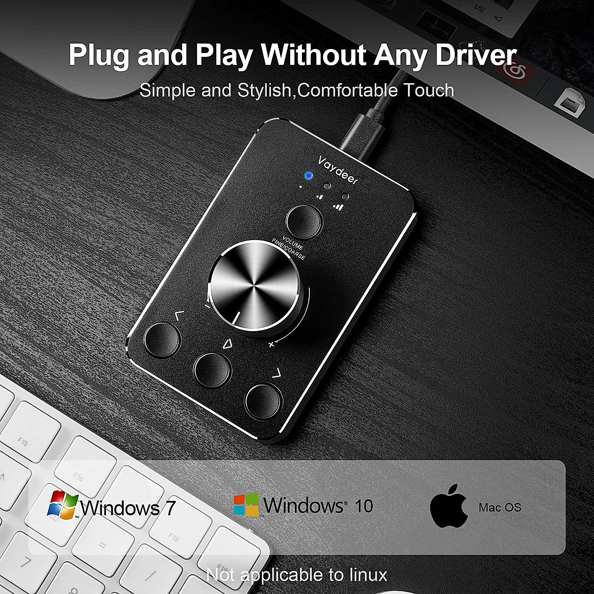Vaydeer Volume Control Knob with One-Click Mute Function and 3 Volume Control Modes, USB Volume Knob Multimedia Controller for Win 7/8/10/Mac, Gift for Loved Ones