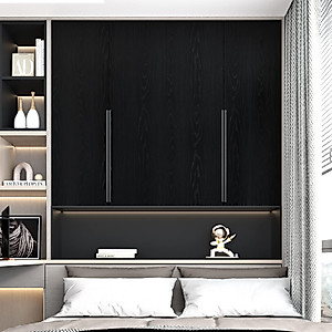 Skyblur 24" x 118" Black Wood Contact Paper for Cabinets Peel and Stick Countertops Wallpaper Wood Grain Dark Wall Paper Self Adhesive Removable Vinyl Black Contact Paper for Counter Tops Desktop