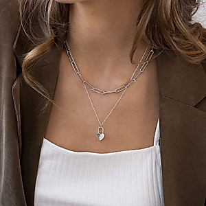 Oak&Luna - Large Paperclip Chain Necklace for Women - in Sterling Silver or 18K Gold Plating - Dainty Minimalist Pendant Jewelry Gift for Wife Mother Girlfriend (925 Sterling Silver)