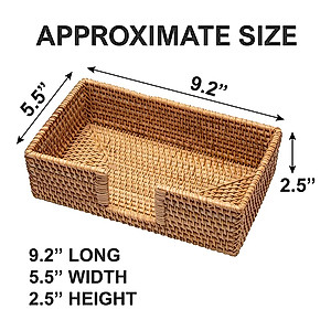 Wicker Guest Towel Holder Tray for Bathroom Rattan Rectangle Toilet Tank Trays Counter Paper Hand Towels Storage Napkin Caddy Kitchen Dressers Countertop Bath Decorative KOLSTRAW (Set 1, Honey Brown)