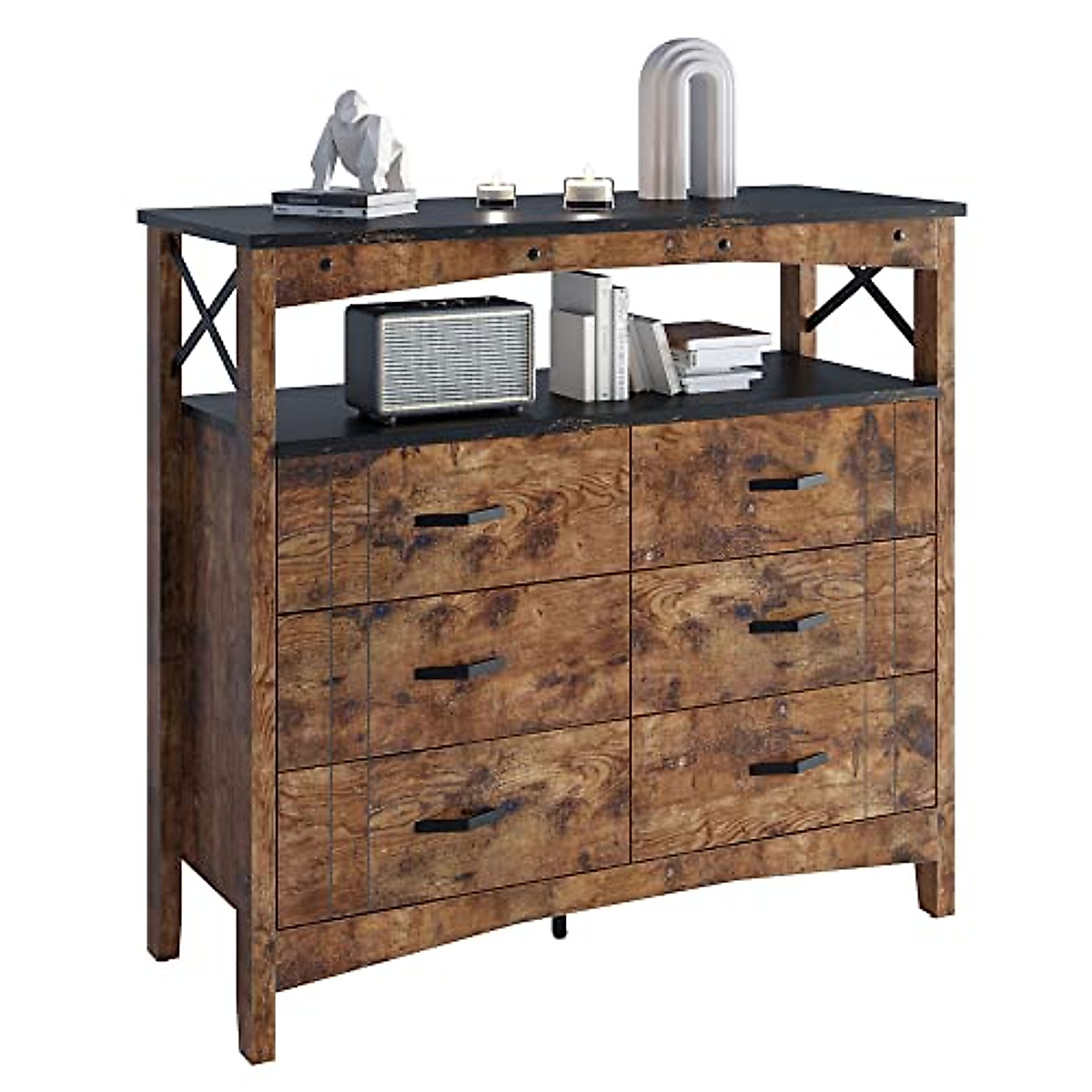 Bestier Buffet Hallway and Living Room Storage Cabinet with 6 Drawers for Home Office and Bedroom for Decluttering and Organization, Rustic Brown