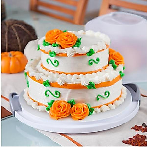 XL Cake and Cupcake Carrier & Holder, Storage Container With Lid and Handle, Holds up to 12 inch 3-layer cake, White Gray Translucent Dome - Perfect for Transporting Cakes, Cupcakes, or Other Desserts