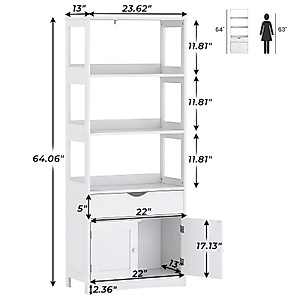 Kitchen Pantry Storage Cabinets Freestanding Tall Bathroom with Shelves and Drawer 64''H Sideboard Storage Cabinet with Microwave Space Cupboard Storage Organizer for Home Office,White