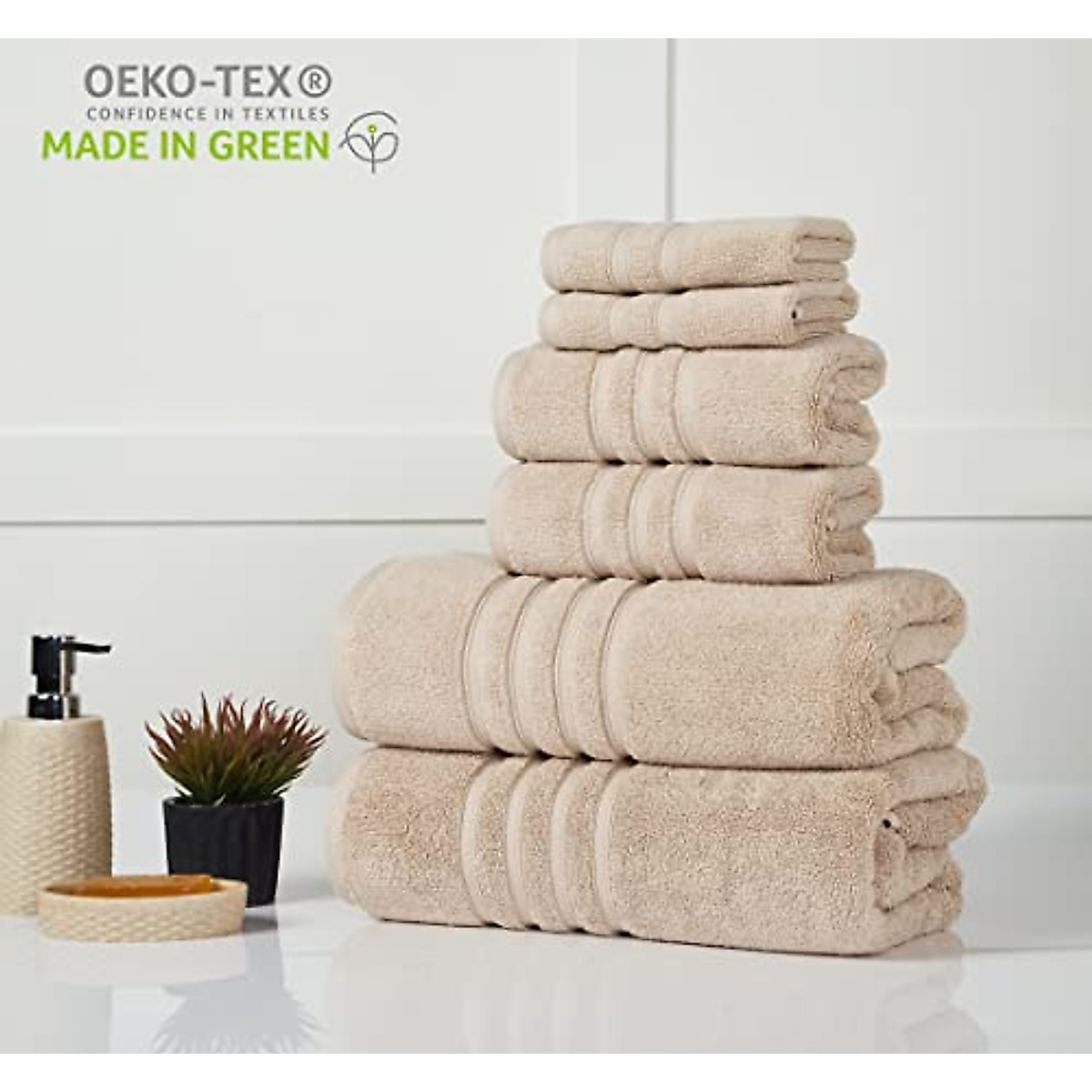 ESSELL Luxury 6-Piece Towel Set, 700 GSM 100% Cotton - 2 Bath Towels, 2 Hand Towels, 2 Wash Cloths, Zero Twists, Ultra Soft & Super Absorbent Meadow Towels for Spa, Hotels & Bathroom (Light Brown)