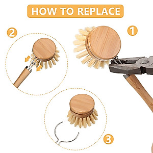 Patelai 8 Pieces Wooden Kitchen Dish Brush Include Bamboo Scrub Cleaning Brush and Replacement Heads Dish Scrubber for Kitchen Room Cleaning Supplies