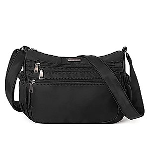 CLUCI Women Nylon Shoulder Travel Handbag Multiple Pockets Bag Ladies Crossbody Purse Tote Top Handle Satchel Black