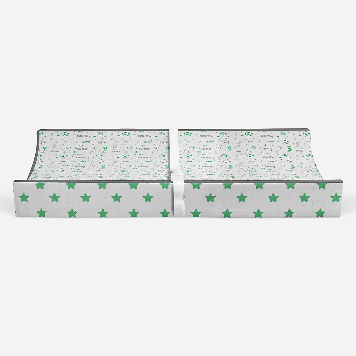 Bacati Soccerball Green/Grey Muslin Quilted Changing Pad Cover