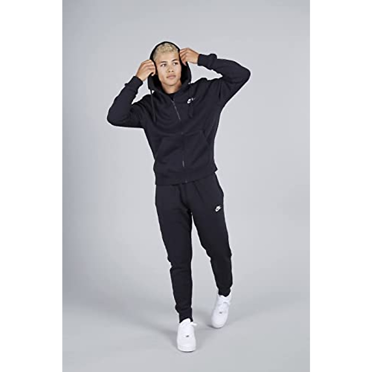 Nike Men's Sportswear Club Fleece Full Zip Hoodie, Fleece Zip-Up Hoodie Men, Black/Black/White, M