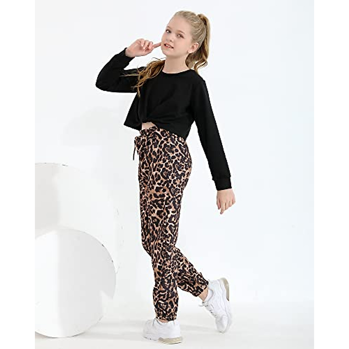YOURUIKEY Girl Clothes Top Pants Sets Cotton little Girl Outfits Black Sweatsuits Kid Girl's Clothing Set for Size 7-8Y Girl