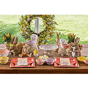 Boston International Serving Plate Easter Ceramic Tableware, 10 x 8-Inches Rectangle, Bunny Flower Crown