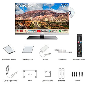 SYLVOX Smart RV TV, 32 inch TV with DVD Player Built-in, 12 Volt TV for RV Camper 1080P FHD, Android Smart Free Download APPs, Support WiFi Bluetooth, 2 HDMI & 2 USB, AC/DC Powered, Frameless Design