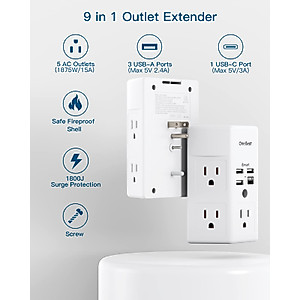 10Ft Surge Protector Power Strip and 1800J Outlet Extender Bundle