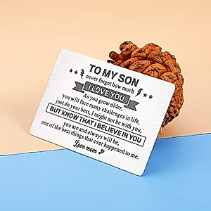 Son Valentines Day Gifts from Mom Teen Boy Christmas Stocking Stuffer Birthday Graduation Wedding Gifts for Baby Adult Son Boys Teenagers To My Son Wallet Card Inspirational Gift for Step Son In Law