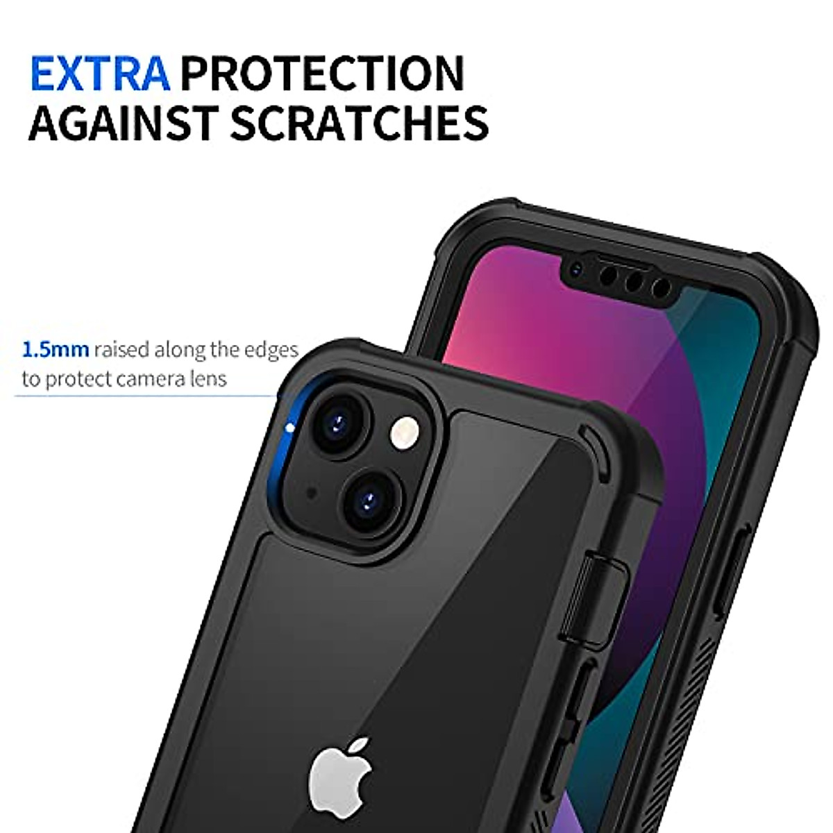 seacosmo iPhone 13 Mini Case 5.4 Inch, Full Body Shockproof Cover [with Built-in Screen Protector] Slim Lightweight Heavy Duty Fit Bumper Protective Phone Case for iPhone 13 Mini - Black/Clear
