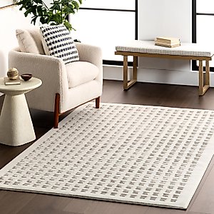 nuLOOM 7' x 9' SuperiorWash Indoor Area Rug, 100% Recycled PET, Machine Washable, Oeko-TEX Certified, Medium Pile, Pet-Friendly, Daleyza Checkered Cream