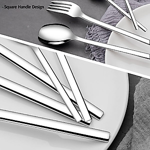 40 Piece Silverware Set, Stainless Steel Flatware Cutlery Set for 8, Mirror Polished Square Tableware Eating Utensils Set for Kitchen, Include Knife Fork Spoon Set,Dishwasher Safe