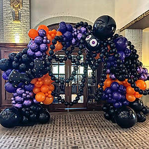 Halloween Balloons Black Orange Balloons Ach Kit, 132Pcs Black Orange Purple Latex Balloons for Halloween Celebration Party Anniversary Graduation Decoration