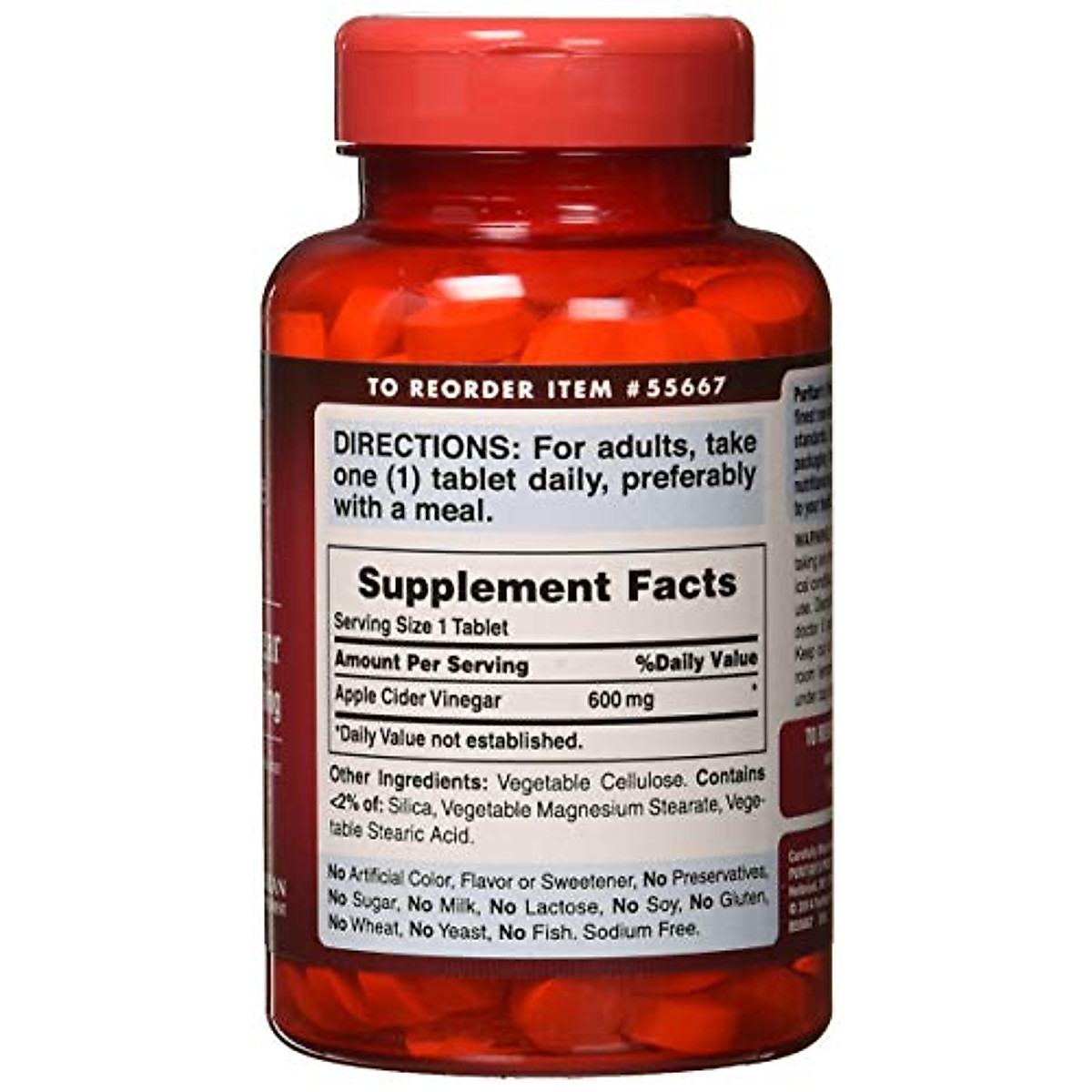 Puritans Pride Apple Cider Vinegar 600 mg Tablets, 200 Count (Packing May Vary)