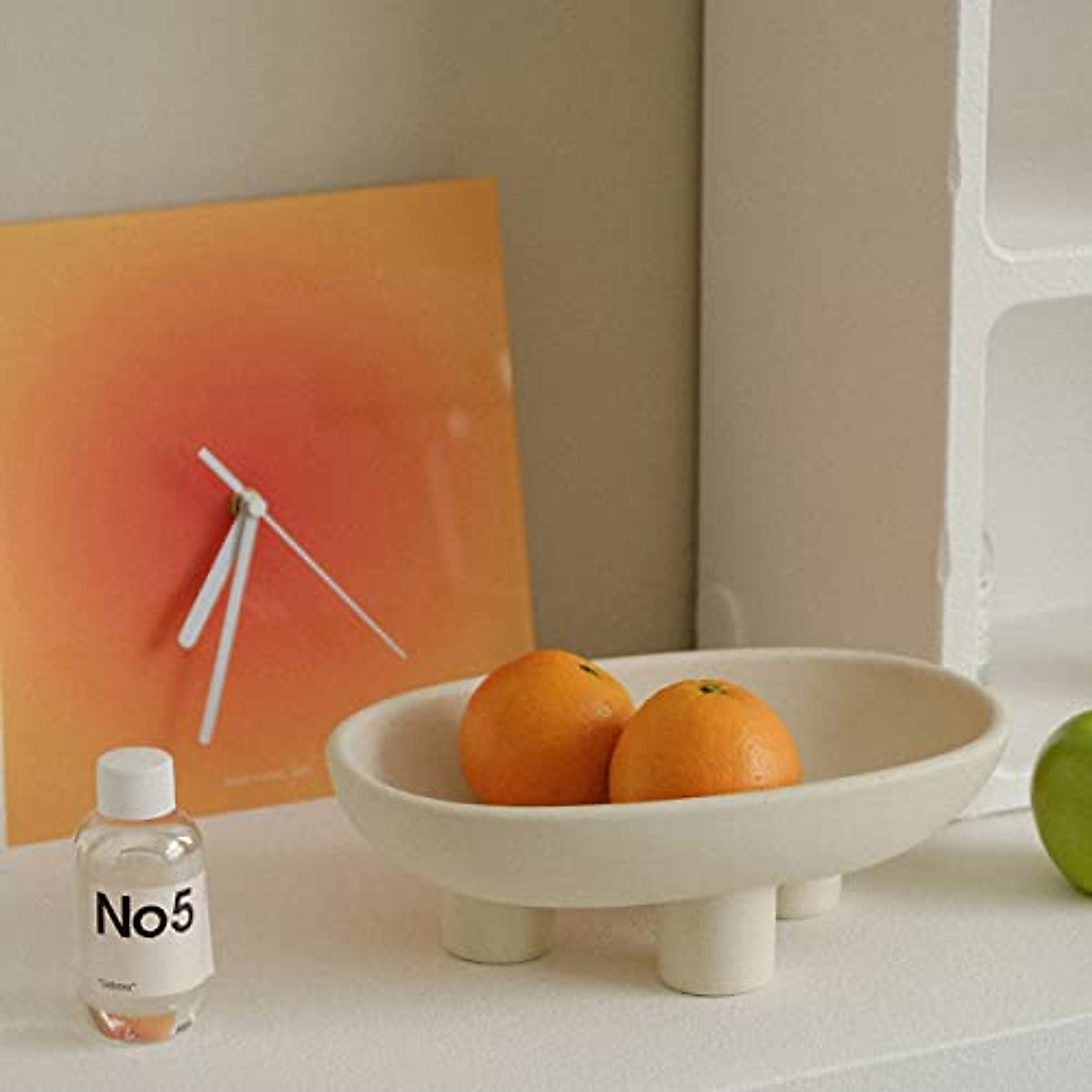 WENSHUO Three-Legs Ceramic Fruit Bowl for Kitchen Counter, Decorative Bowl for Table Décor, 10-inch Oval Large Bowls for Breads, Matte Crème