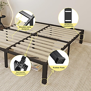 ROIL 18 inch Full Size Bed Frames with Wood Slats - 3500lbs Heavy Duty No Box Spring Needed Platform, Mattress Stoppers Double Metal Noise Free Bedframe with Headboard Hole