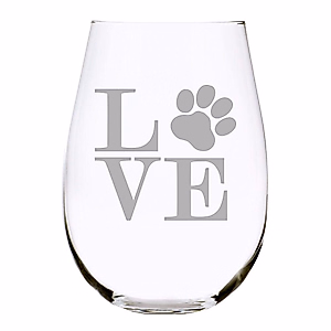 C M Paw print LOVE 17 oz. stemless wine glass
