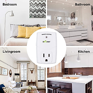 BN-LINK Mini Wireless Remote Control Outlet Switch Power Plug in,6.6FT Extension Cord Flat Plug, White Surge Protector Power Strip with 3AC Outlets 4 USB Ports