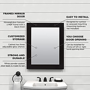 Zenna Home, Black Reversible Surface/Recess Mount Framed Mirror Medicine Cabinet, 24.625 in. x 30.625, 24.625 x 30.625 inches