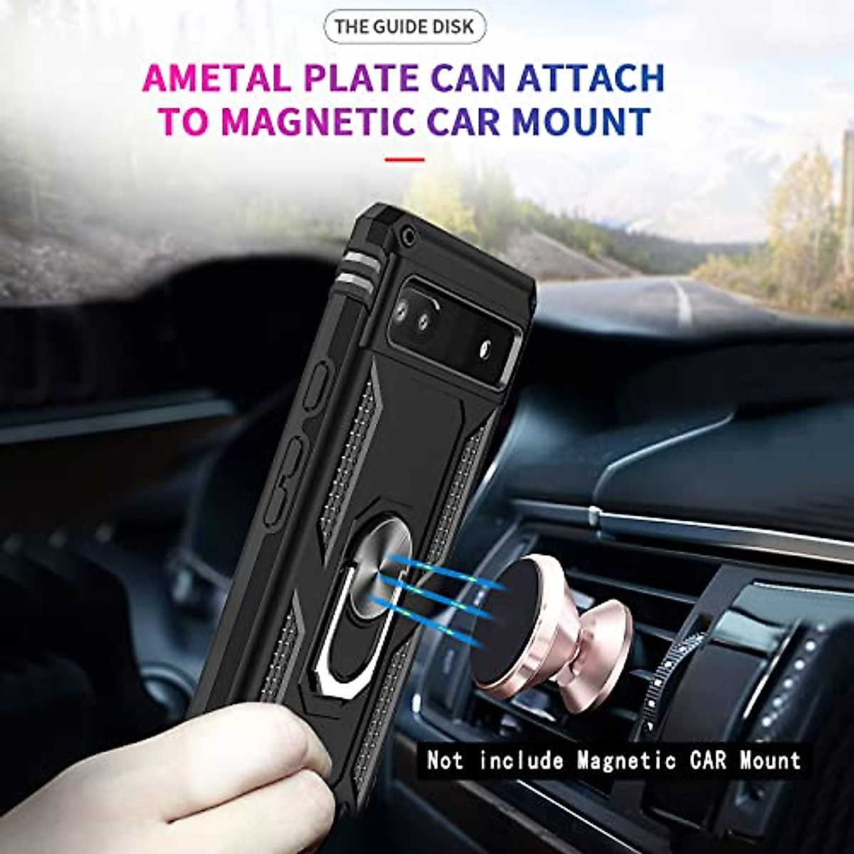 LeYi for Pixel 6A Case with Kickstand, Heavy Duty Google Pixel 6A Case (NOT FIT 6/6 Pro) with [2 Pack] Camera Protector, Military-Grade Rugged Phone Case with Magnetic Ring for Pixel 6A, Black