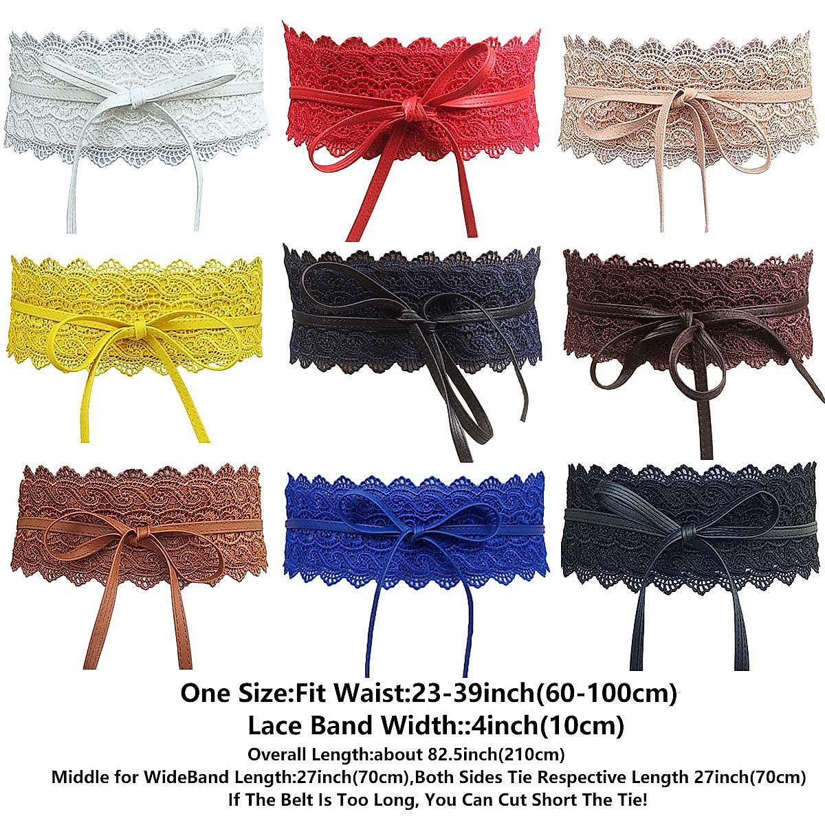 FIEIJ Women's Lace Waist Belt Bow Tie Wrap Around Soft Leather Boho Corset Elegant for Dresses (Dark Blue)