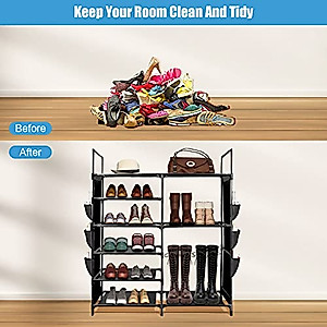 Liwarace Shoe Rack, Shoe Rack Organizer 6 Tiers Shoe Rack for Entryway, Double Rows of Metal Black Shoe Rack for Boots and Shoes Storage