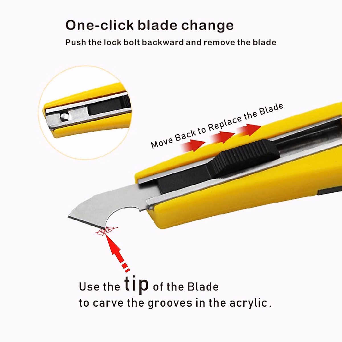 Acrylic Plexiglass Sheet Cutter Scoring Knife Tool,With a Curved Handle,It Is More Convenient To Use.One handle,11 blades.(Yellow)
