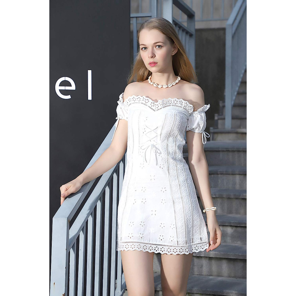 Cilkus Natural Shell Necklace Bracelet Anklet Set, Handmade Adjustable Pearl Buckle Summer Boho Hawaii Beach Seashell Choker Jewelry Gift for Women Girls (White)