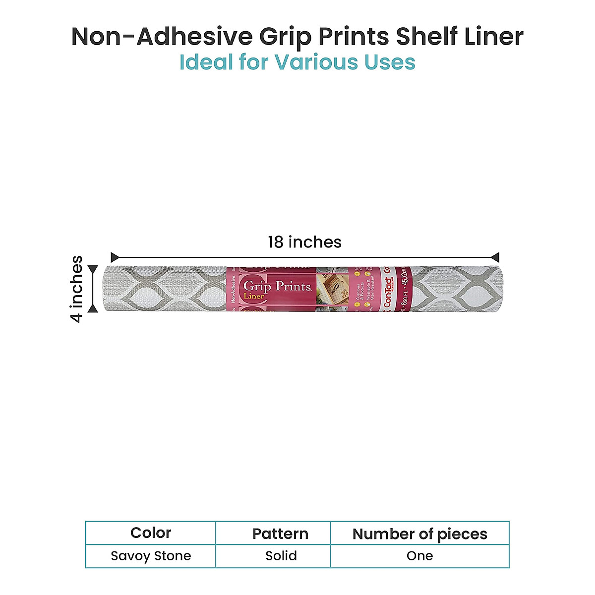 Con-Tact Brand Grip Prints Durable Adhesive Non-Slip Shelf and Drawer Liner, 18" x 4', Savoy Stone