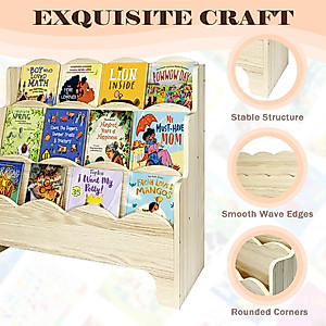 Royxen Montessori Bookshelf Scalloped Edges, Bookshelf for Kids 3-Tier, Kids Book Shelf for Kids Room, 29" W x 28" H (Burlywood, 29" W x 28" H)