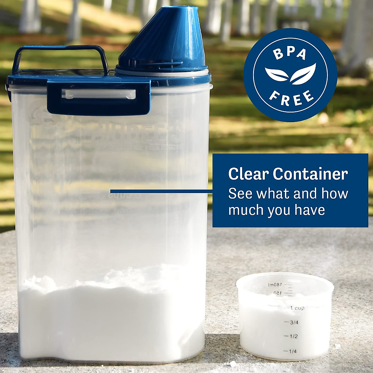 Judee's Pour Spout Kitchen Storage Container - Great for Baking Ingredients, Cereal, Rice and More - Keep Your Pantry Organized - Holds Over 4 LBS - Blue