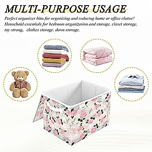 Pink Rose Butterfly Storage Basket 16.5x12.6x11.8 In Collapsible Fabric Storage Cubes Organizer Large Storage Bin with Lids and Handles for Shelves Bedroom Closet Office