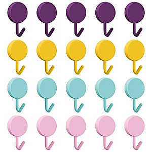 KIBBEH 20 Pack Colorful Cute Mini Adhesive Hooks, Plastic Strong Adhesive Wall Small Hooks, Waterproof Hooks for Door Bathroom Kitchen Living Room