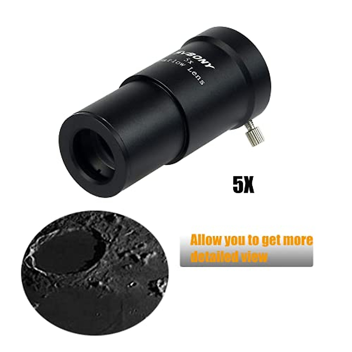 SVBONY Telescope Barlow Lenses, 1.25 Inch Telescope Accessory, Fully Metal Multi Coated Broadband Green Film Barlow Lens 5X for Telescope Astronomy Eyepiece