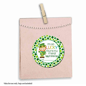 Lucky You’re My Friend Leprechaun St. Patrick’s Day Gift Tag Sticker Labels, 40 2" Party Circle Stickers by AmandaCreation, Great for Party Favors, Envelope Seals & Goodie Bags