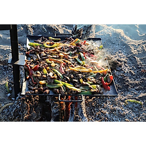 GameMaker Gravity Skillet & Pole | Open Fire Camping Griddle/Skillet Black | Skillet dimensions: 18.625” x 15.625”