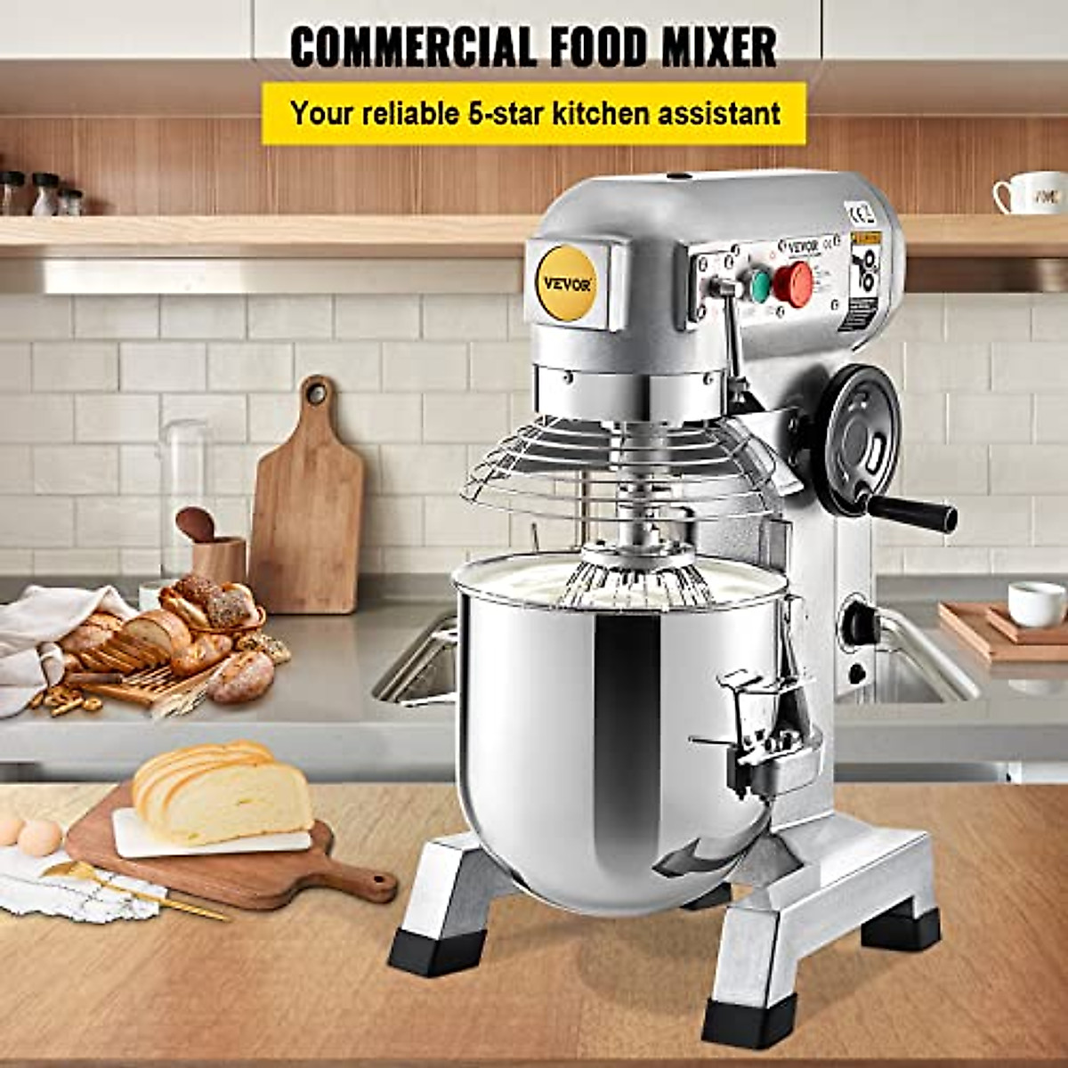 VEVOR Commercial Food Mixer, 10Qt Commercial Mixer with Timing Function, 450W Stainless Steel Bowl Heavy Duty Electric Food Mixer Commercial with 3 Speeds Adjustable, Perfect for Bakery Pizzeria