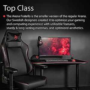 Arozzi Arena Fratello Curved Gaming and Office Desk with Full Surface Water Resistant Desk Mat Custom Monitor Mount Cable Management Cut Outs Under The Desk Cable Management Netting - Dark Grey