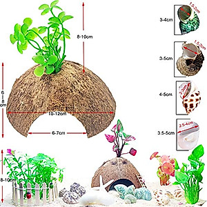 Hermit Crab Shells Natural Coconut Shell Hut Artificial Plants 19 PCS Decoration Supplies House Tank