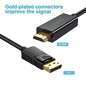 DisplayPort to HDMI Cable 6 Feet, Display Port to HDMI Nylon Braid Cables 1080P DP to HDTV Uni-Directional Cord for Dell, Monitor, Projector, Desktop