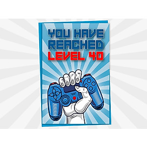 40th Birthday Card, You Have Reached Level 40, Greeting Card for Forty Year Old Gamer Birthday Gift for Adult Son or Daughter, For Him Her Mom Dad, Blue