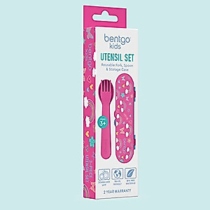 Bentgo® Kids Utensil Set - Reusable Plastic Fork, Spoon & Storage Case - BPA-Free Materials, Easy-Grip Handles, Dishwasher Safe - Ideal for School Lunch, Travel, & Outdoors (Rainbows and Butterflies)